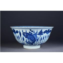 Chinese Blue & White Bowl Fish Motif