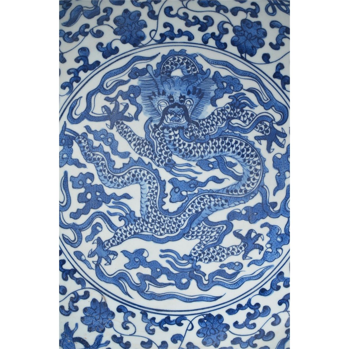 Chinese Blue & White Porcelain Dragon Charger