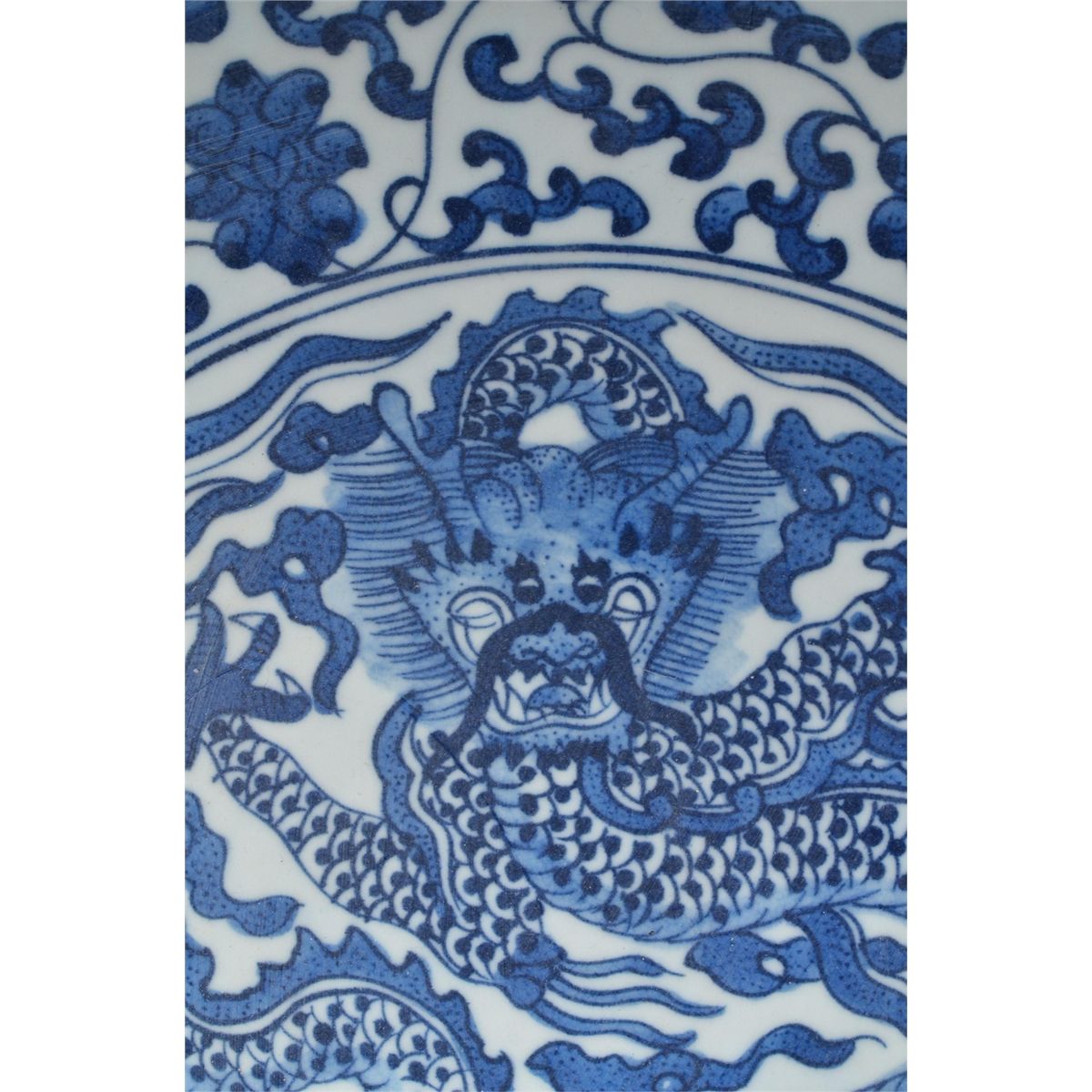 Chinese Blue & White Porcelain Dragon Charger