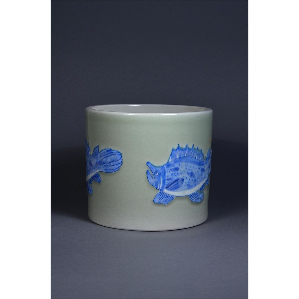 Chinese Blue & White Brush Pot Fish