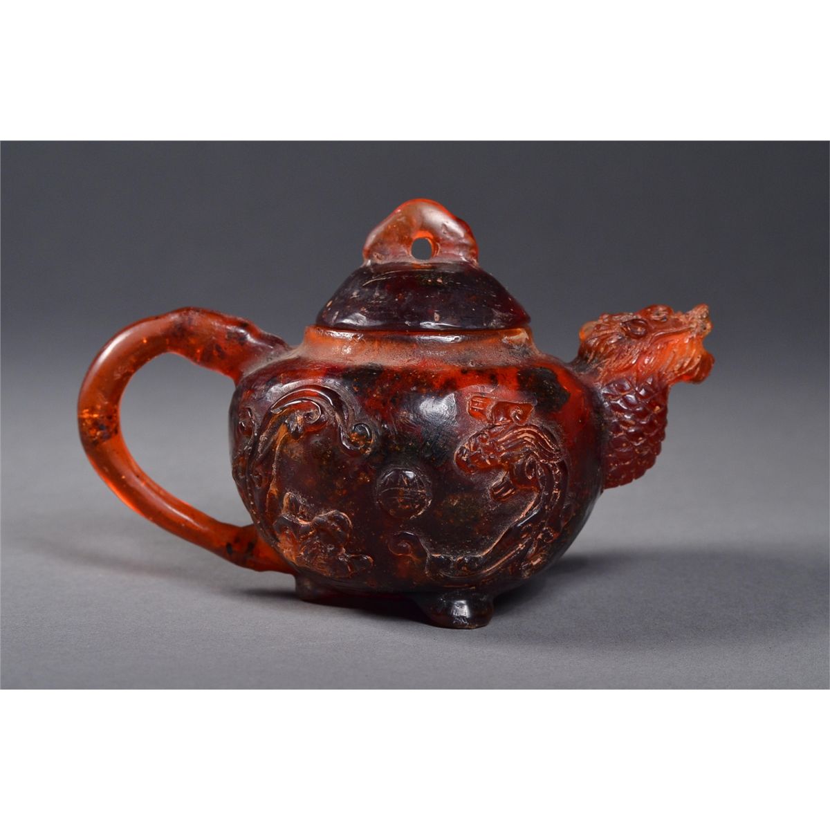 Chinese Amber Tea Pot Chilong & Dragon Head Spout
