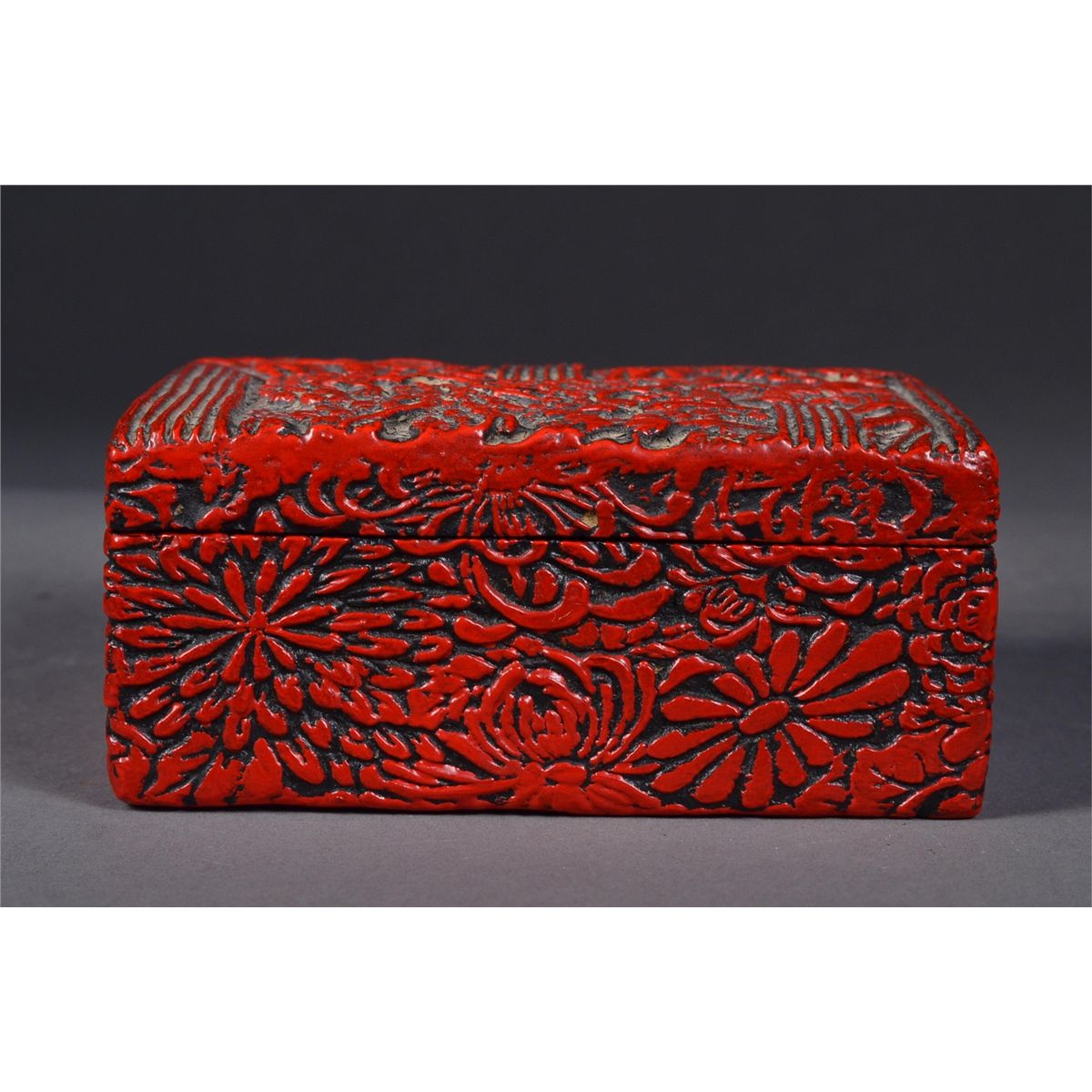 Chinese Cinnabar Lacquer Box Lotus & Bamboo