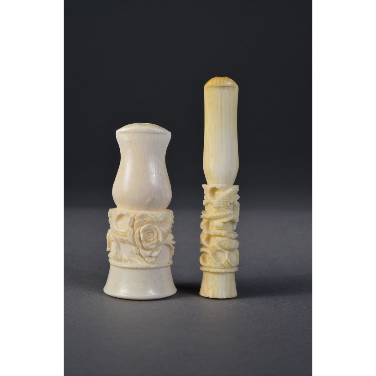 Pair Chinese Carved Ivory Smoke Pipe