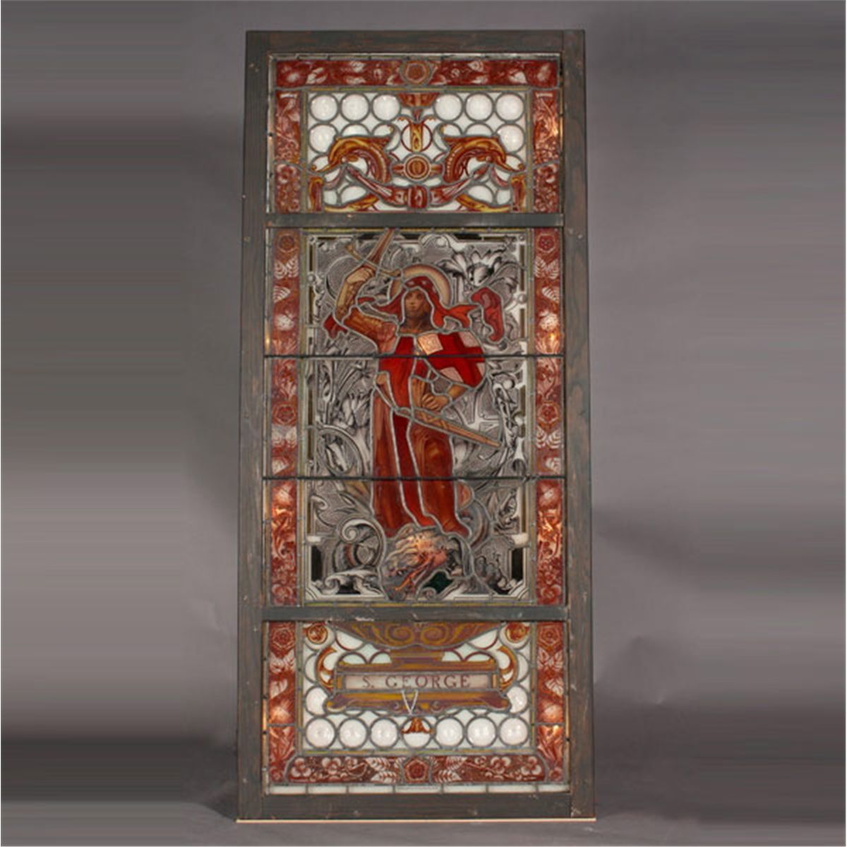 Gothic Revival St. George Stained Glass Panel