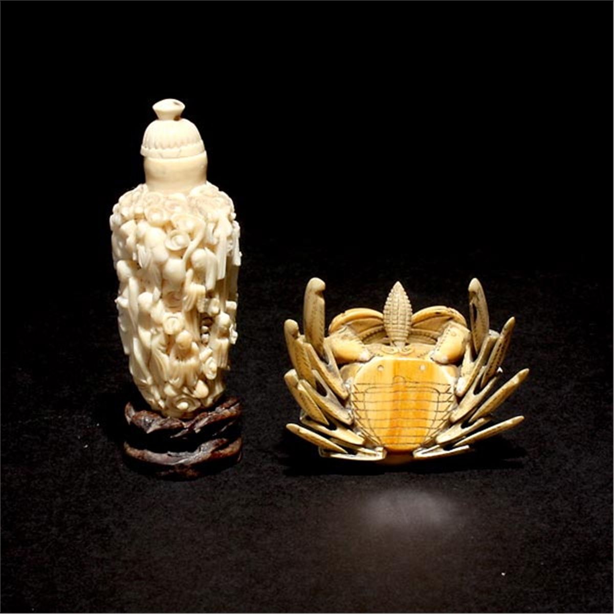 Two Carved Ivory Snuff Bottles*