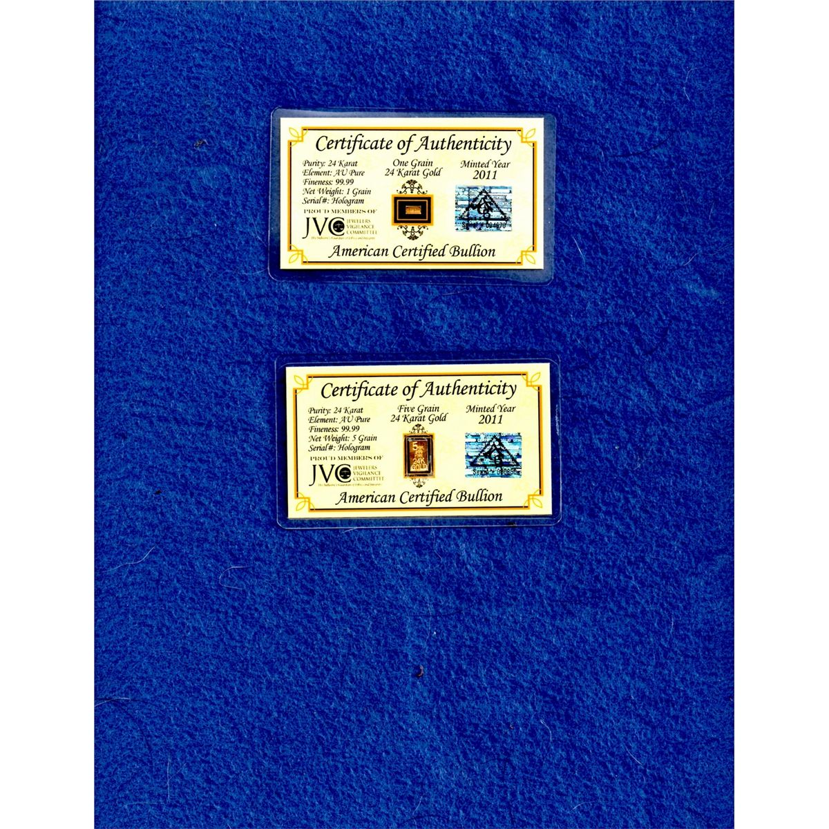 (15 each) Genuine C.O.A. WITH Unique Hologram 24k PURE GOLD 1 & 5 GRAIN ...