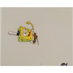SpongeBob Leaning Red Eyes Original Production Art Cel