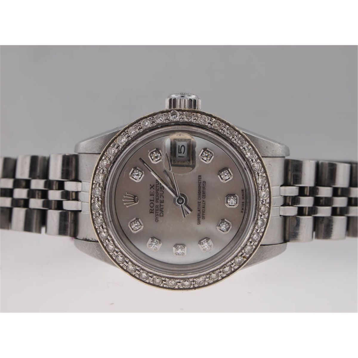 Rolex Ladies Stainless Steel Datejust. Diamond Dial/Bezel.