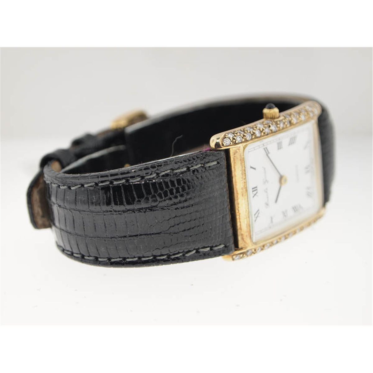 Bueche Girod Mens 14k Gold Watch. Diamonds.