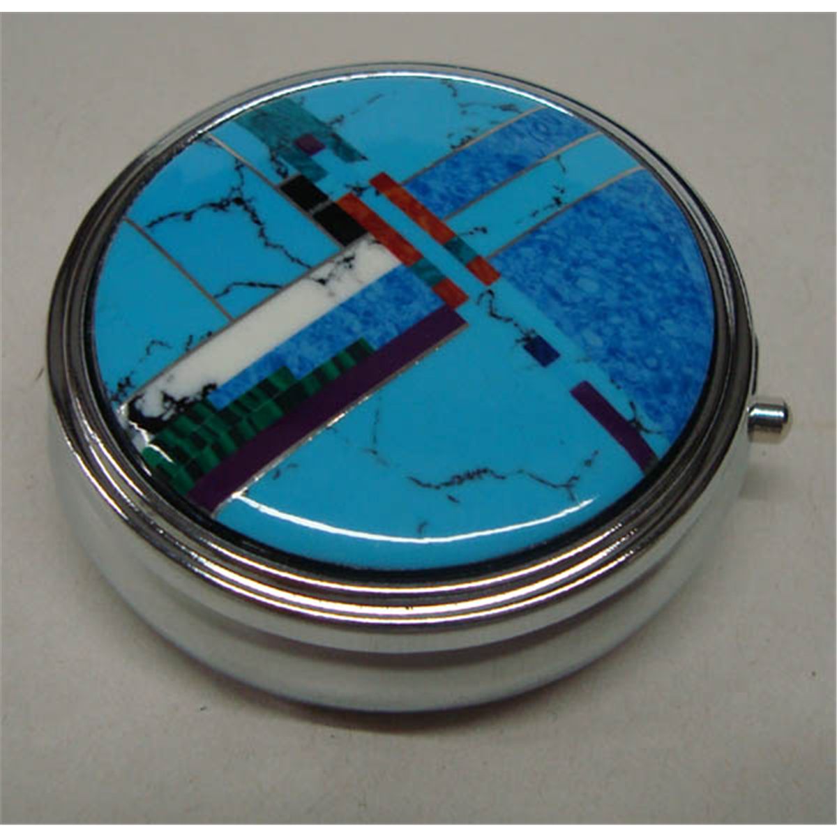 Turquoise and Misc Stone Inlay Pill Box