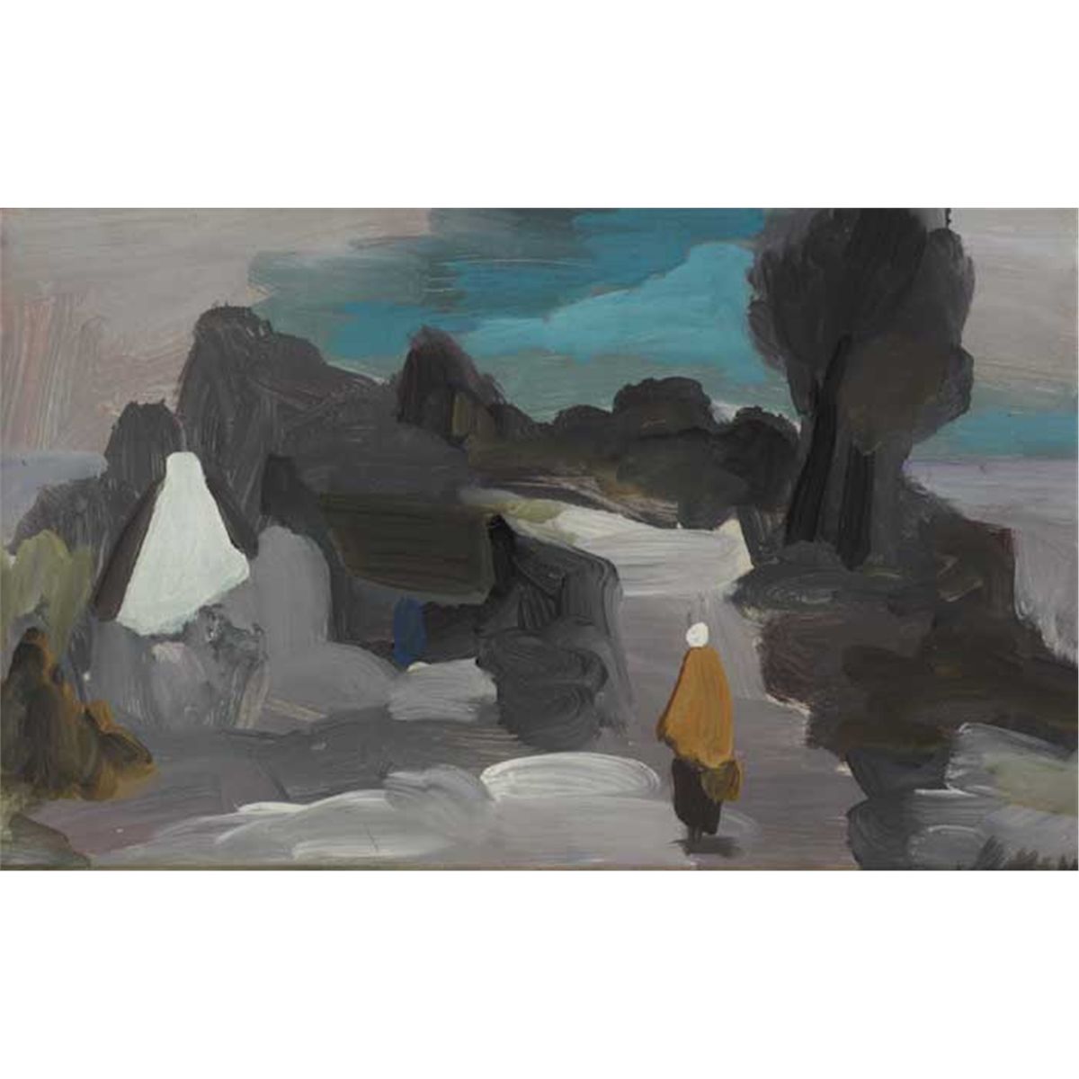 Markey Robinson (1918-1999) - SHAWLIE WITH COTTAGE IN A LANDSCAPE