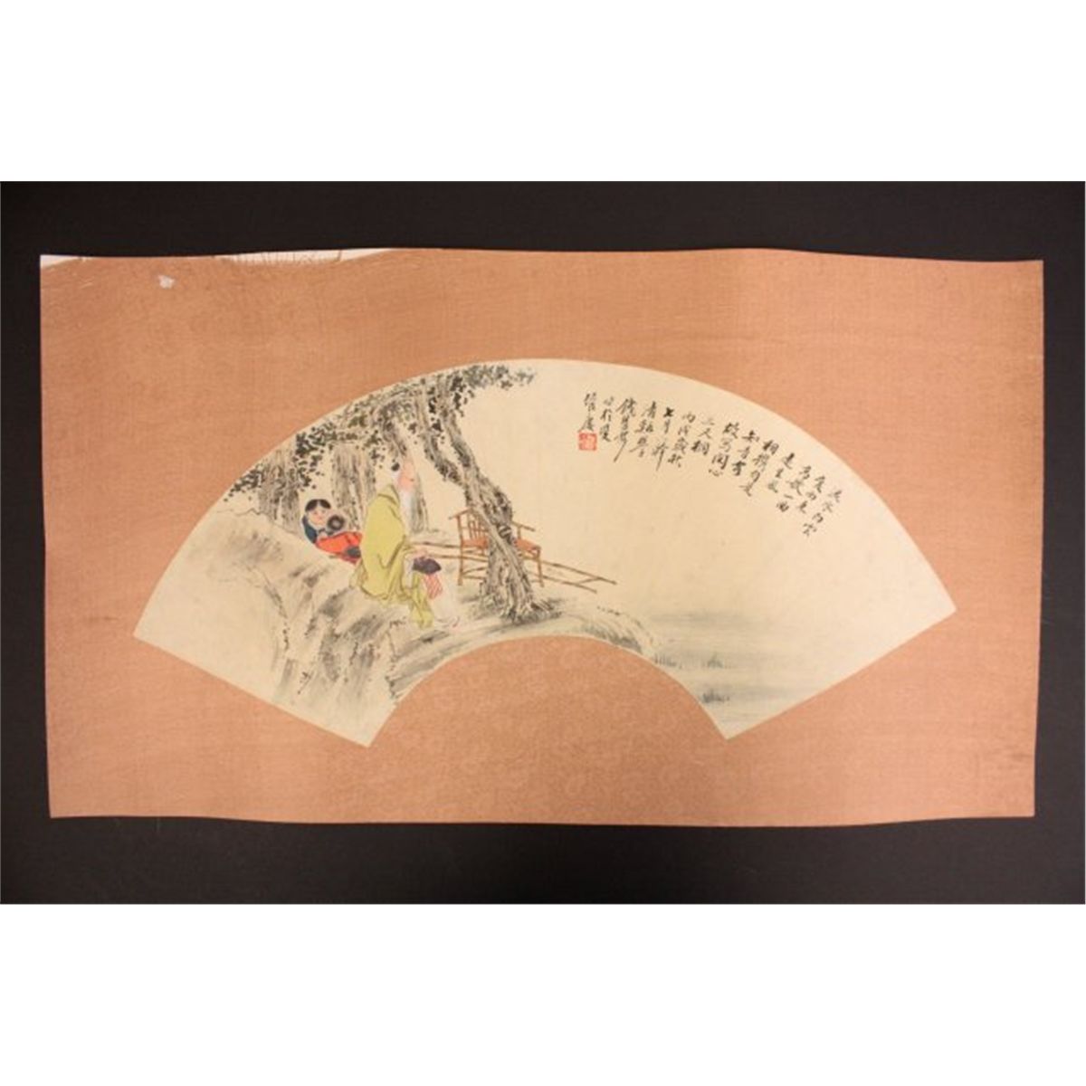 Chinese fan mounted on backing