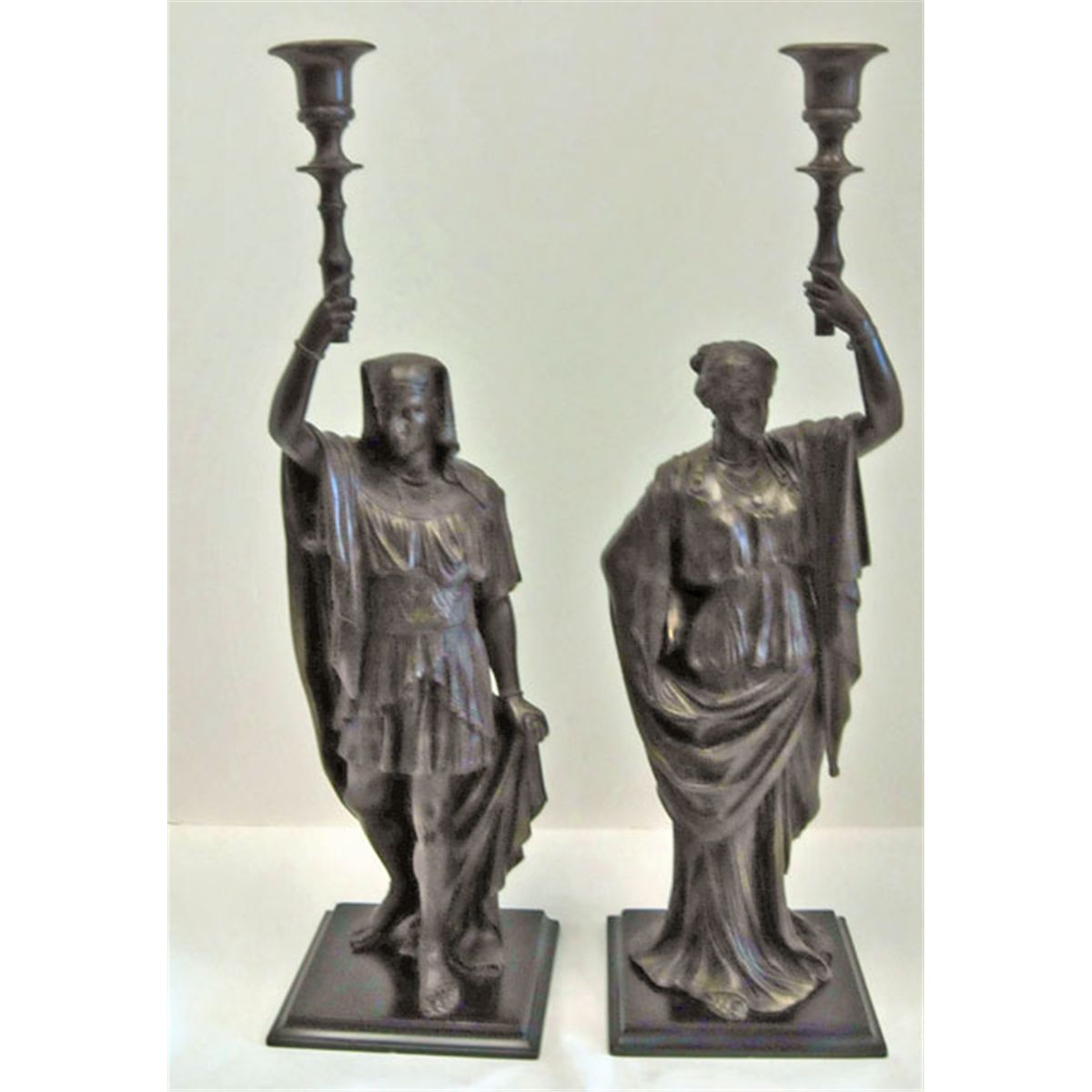 19th c. pair Egyptian & Roman candle holders