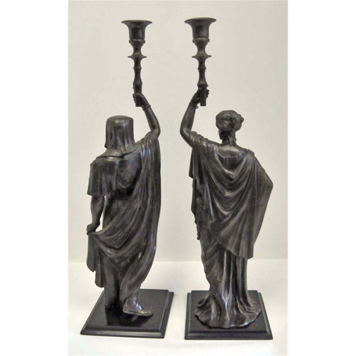 19th c. pair Egyptian & Roman candle holders