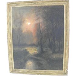 Oil painting signed F. Kolin "Landscape Moonlight"