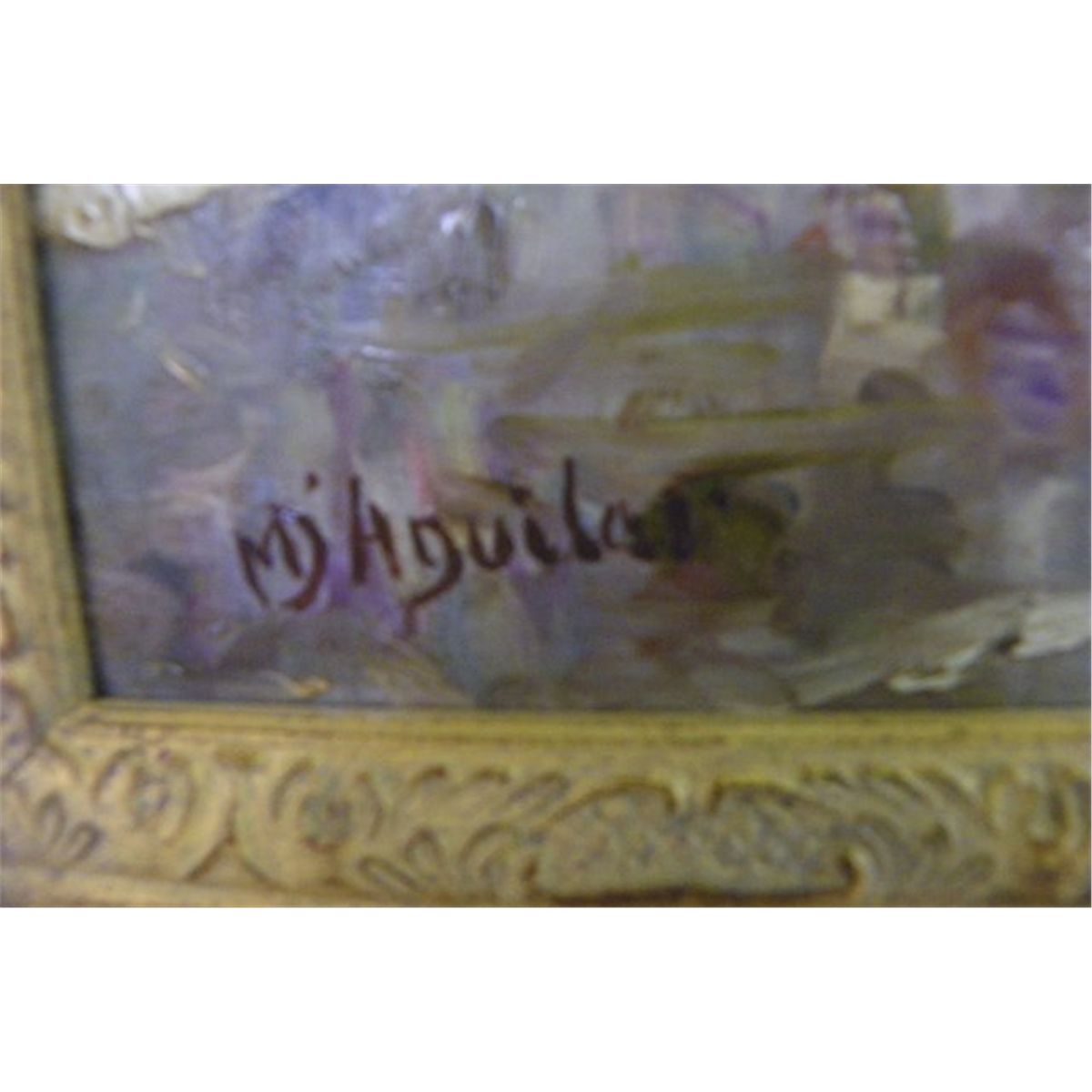 Oil painting signed M. D'Aguilar "Beach Scene"