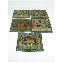 5 embroidered fabric panels