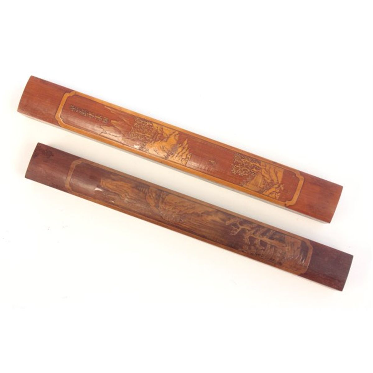 Pair Chinese bamboo & hardwood scroll weights