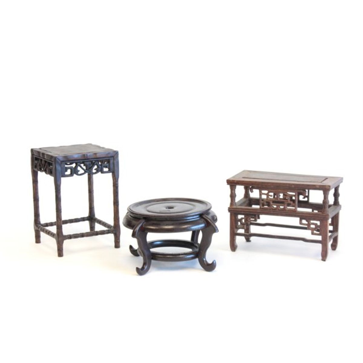 3 Chinese rosewood & chiximu stands