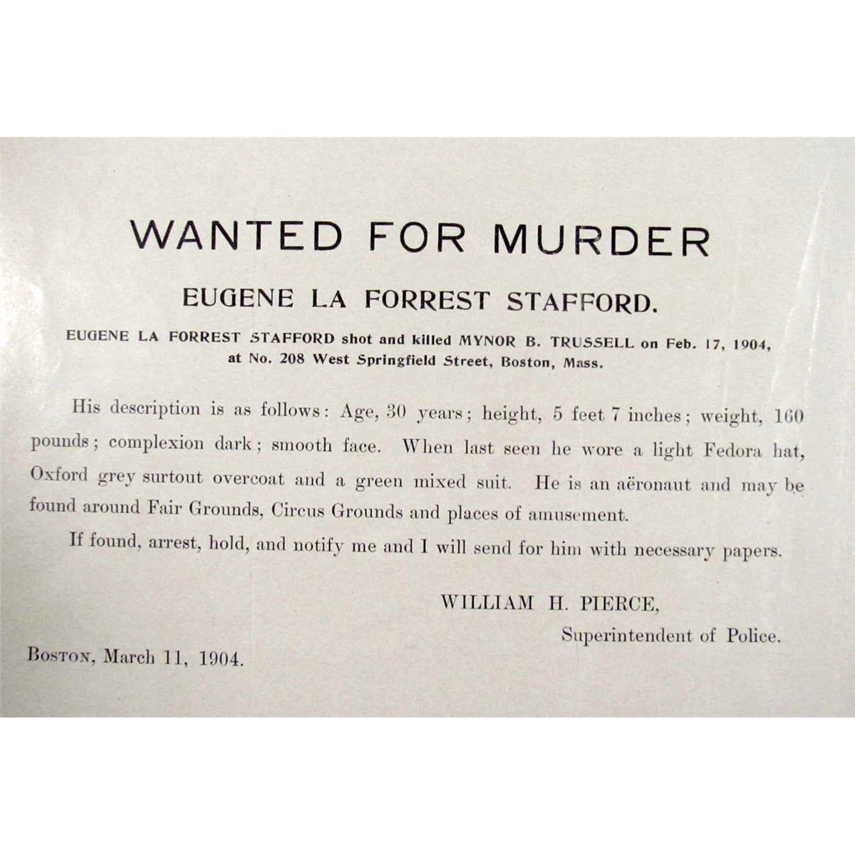 1904 WANTED POSTER - WANTED FOR MURDER W/ PHOTO