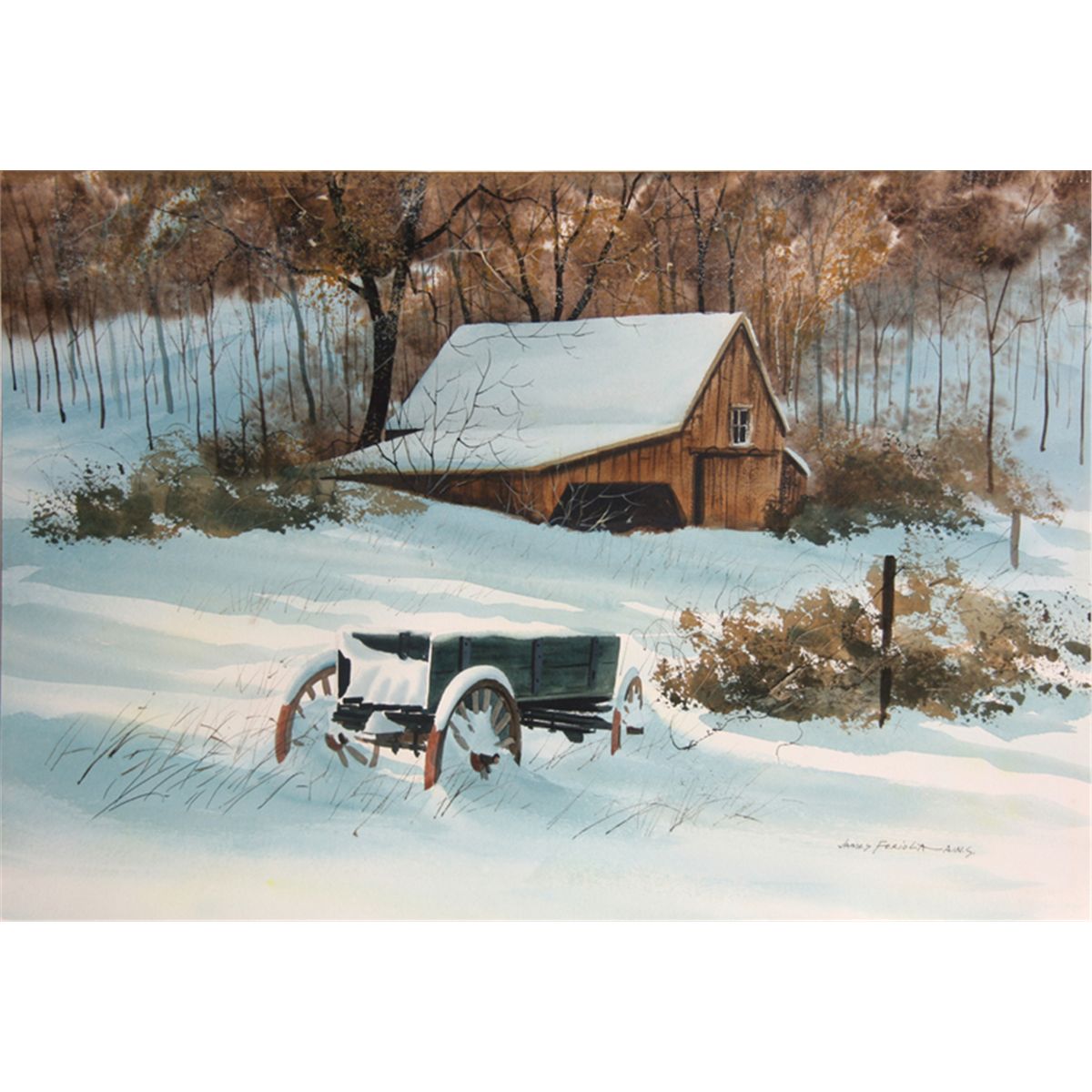 James Feriola, Winter Farm Landscape, Watercolor Painting