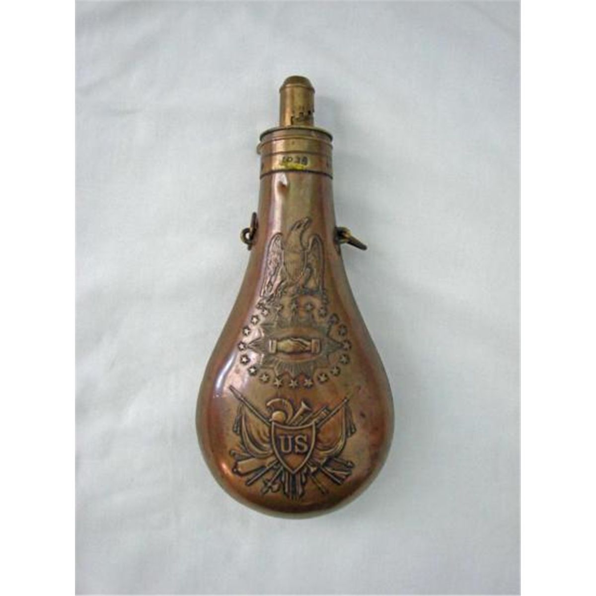 Exceptional U.S. 1850 brass ~Peace~ powder flask marked