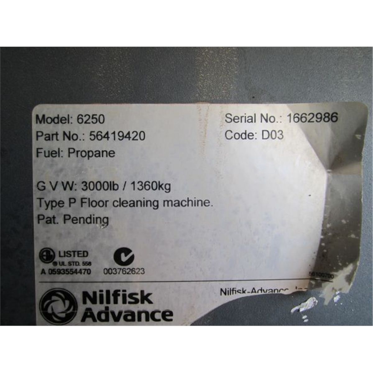 Nilfisk Advance 6250 Sweeper