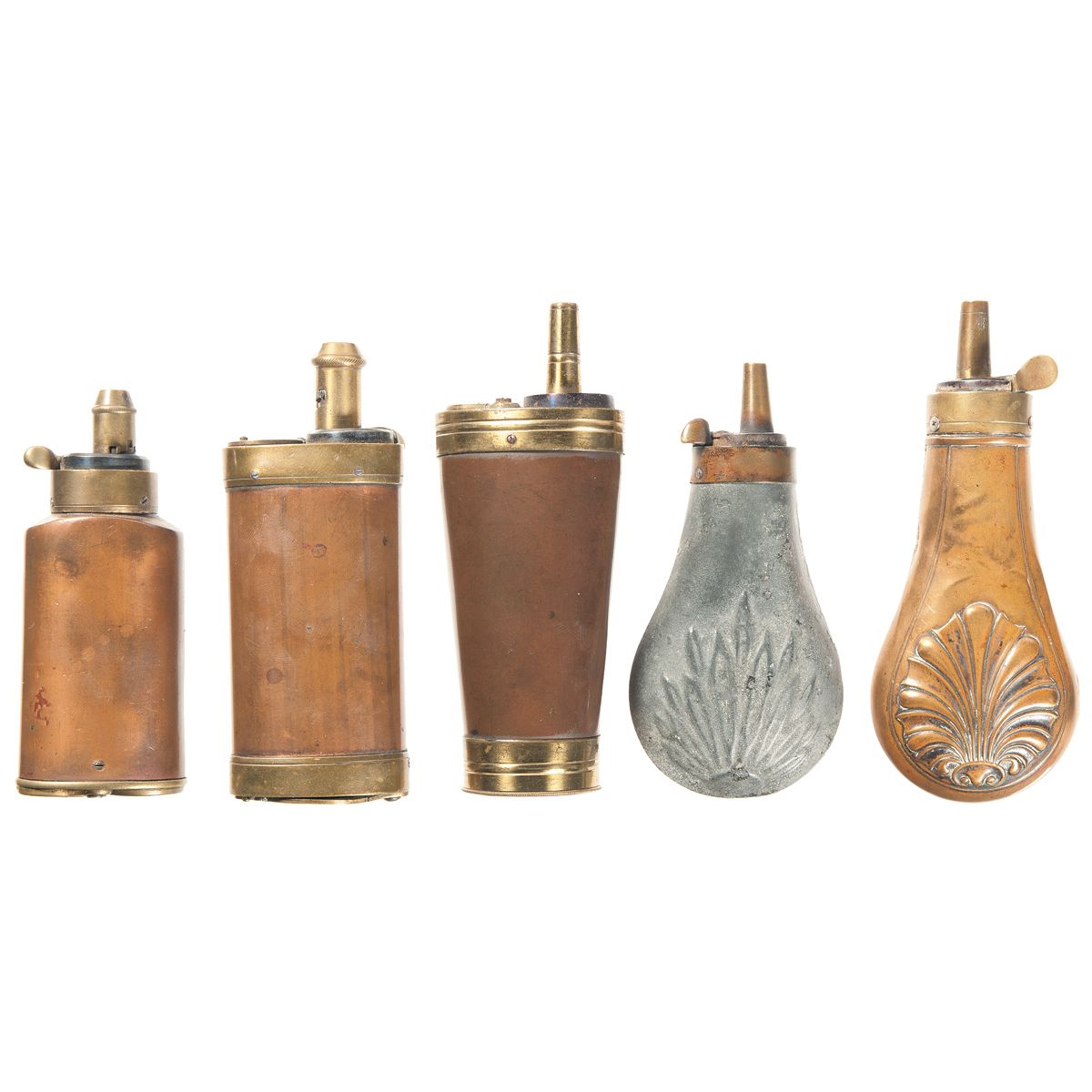 Five Small Powder Flasks