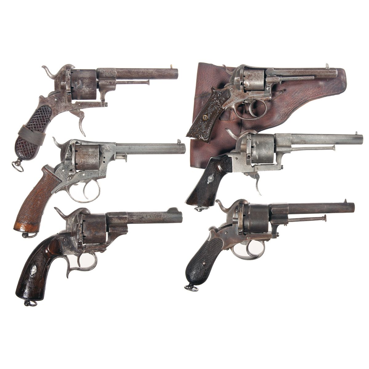 Six Pinfire Revolvers -A) Spanish Double Action Folding Trigger Pinfire ...