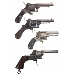 Four Double Action Folding Trigger Pinfire Revolvers -A) Belgian ...