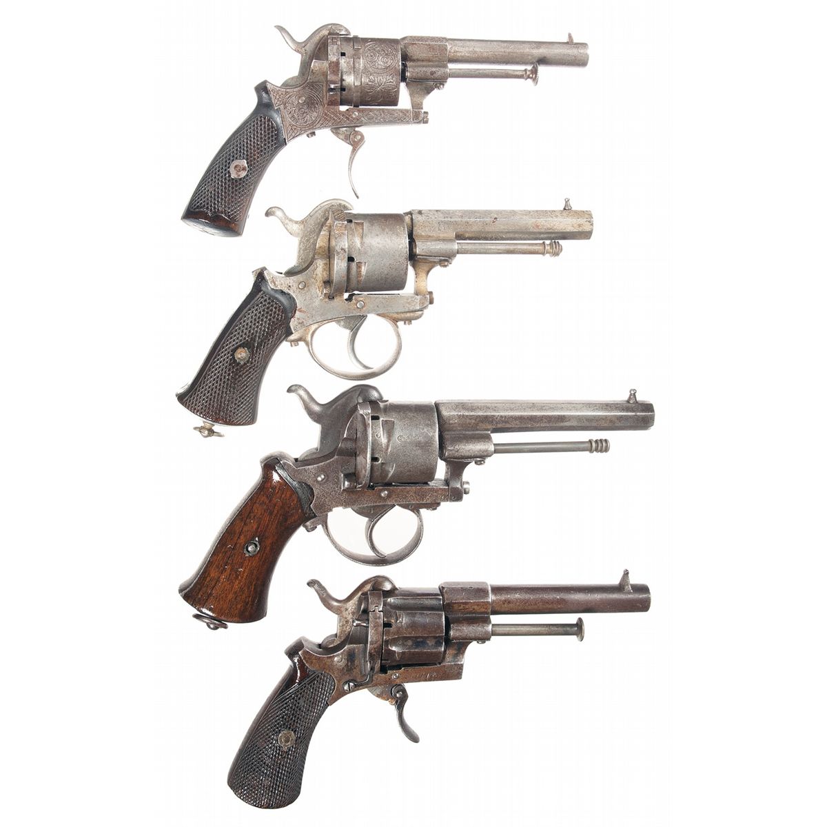 Four Antique Double Action Pinfire Revolvers -A) Engraved Belgian ...