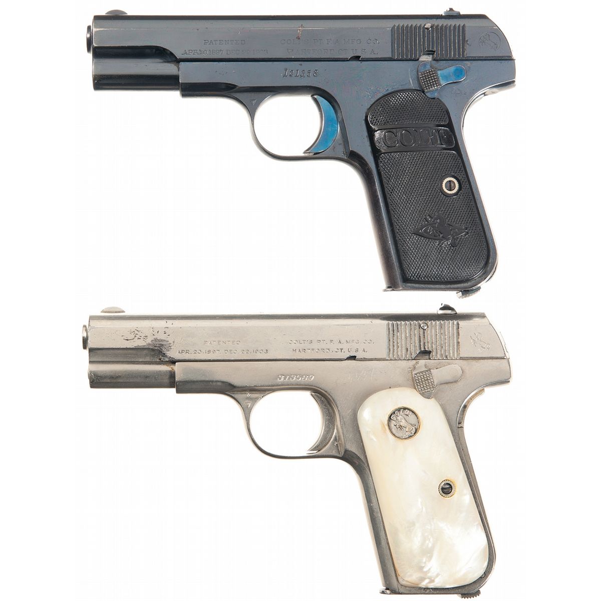 Two Colt 1903 Pocket Hammerless Semi-Automatic Pistols -A) Colt 1903 ...