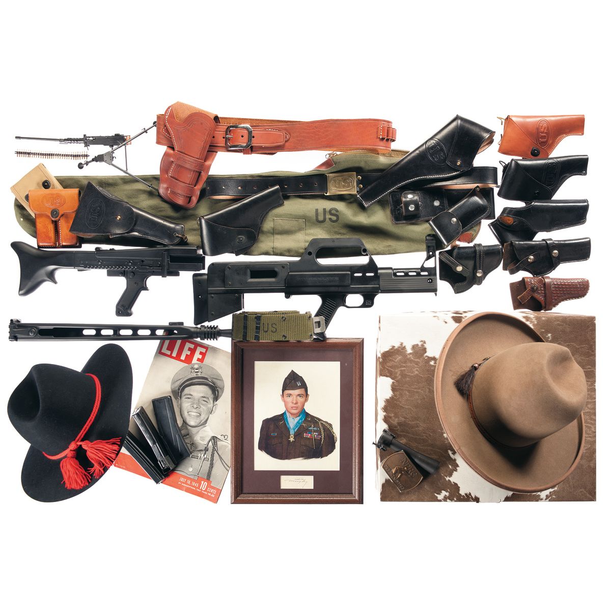 Holsters, Hats, and Gun Accessories with WWII Hero Audie Murphy Autograph