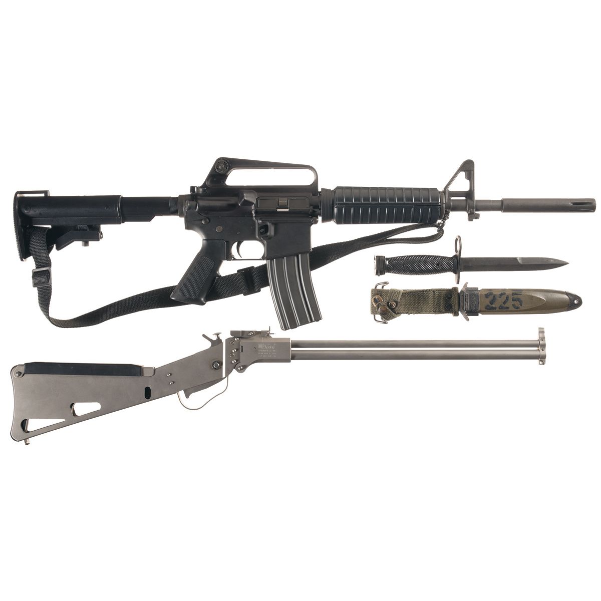 Two Long Guns -A) DPMS Panther A-15 Rifle with Bayonet, Sheath, Bipod ...