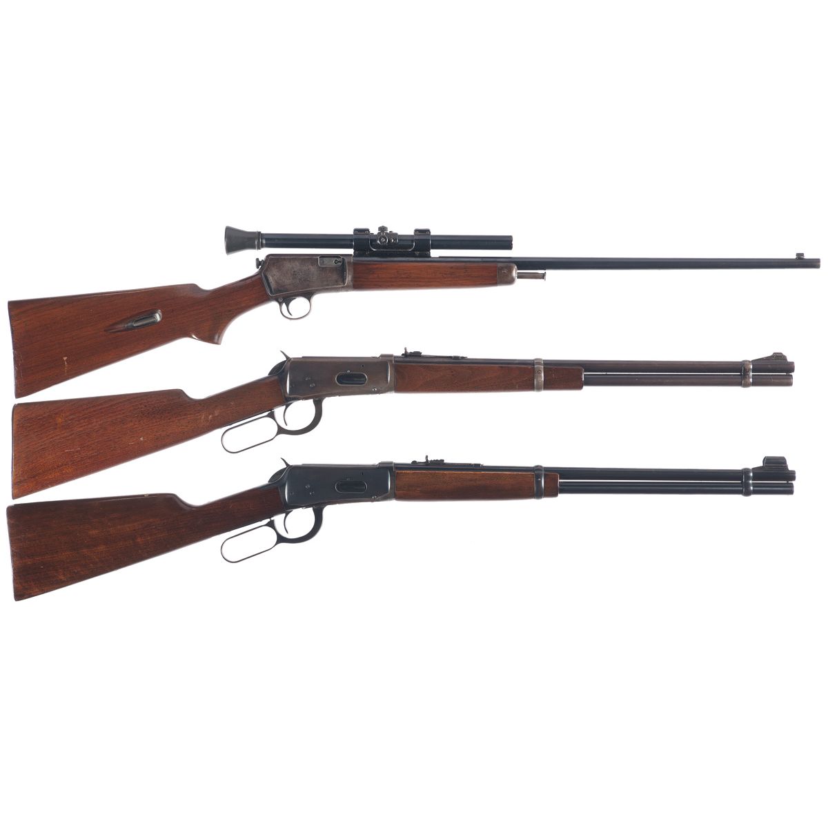 Three Winchester Long Guns -A) Winchester Model 63 Semi Automatic Rifle ...