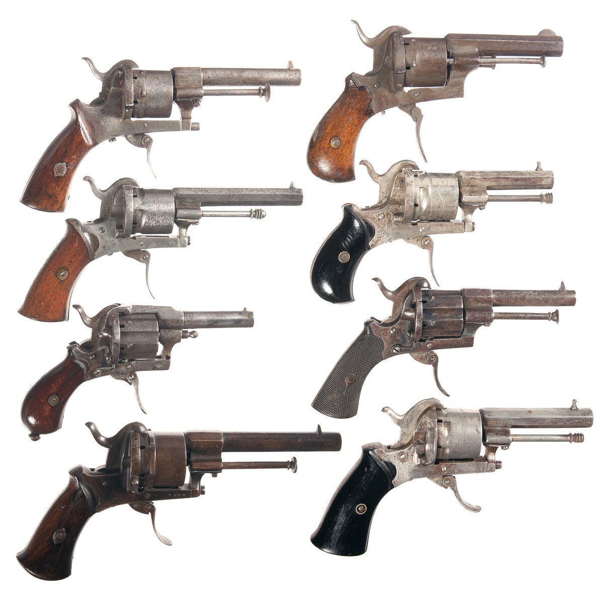 Eight Folding Trigger Double Action Pinfire Revolvers -A) Belgian ...