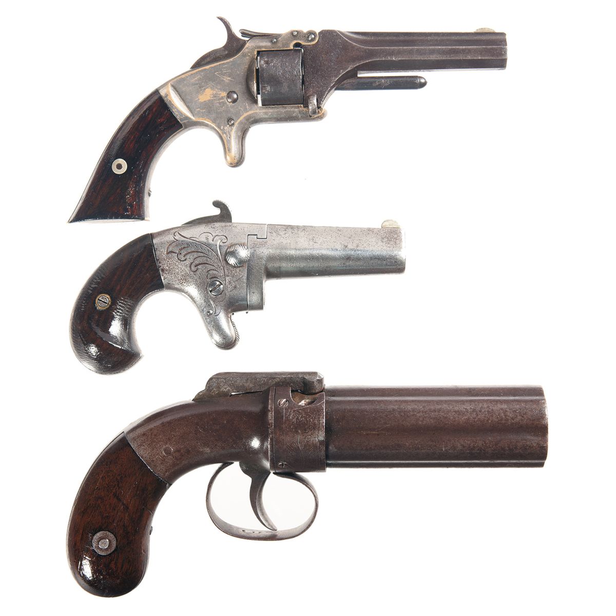 Three Antique Handguns -A) Smith & Wesson Model 1 Second Issue Single ...