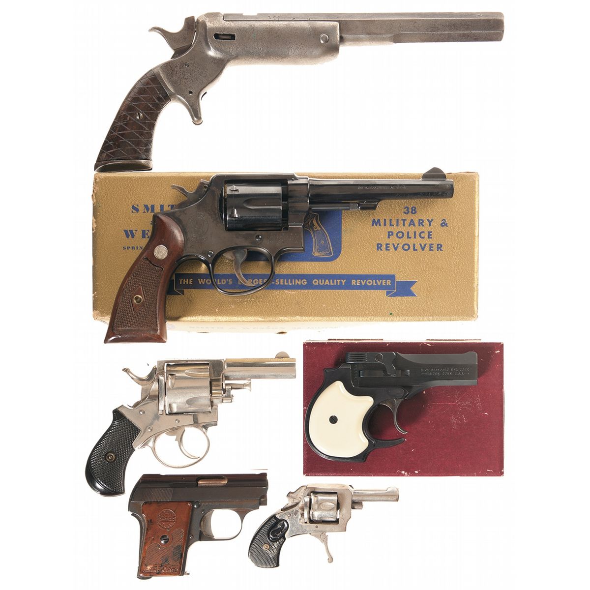Five Hand Guns and One Pocket Rifle -A) Stevens Hunter's Pet Pocket ...
