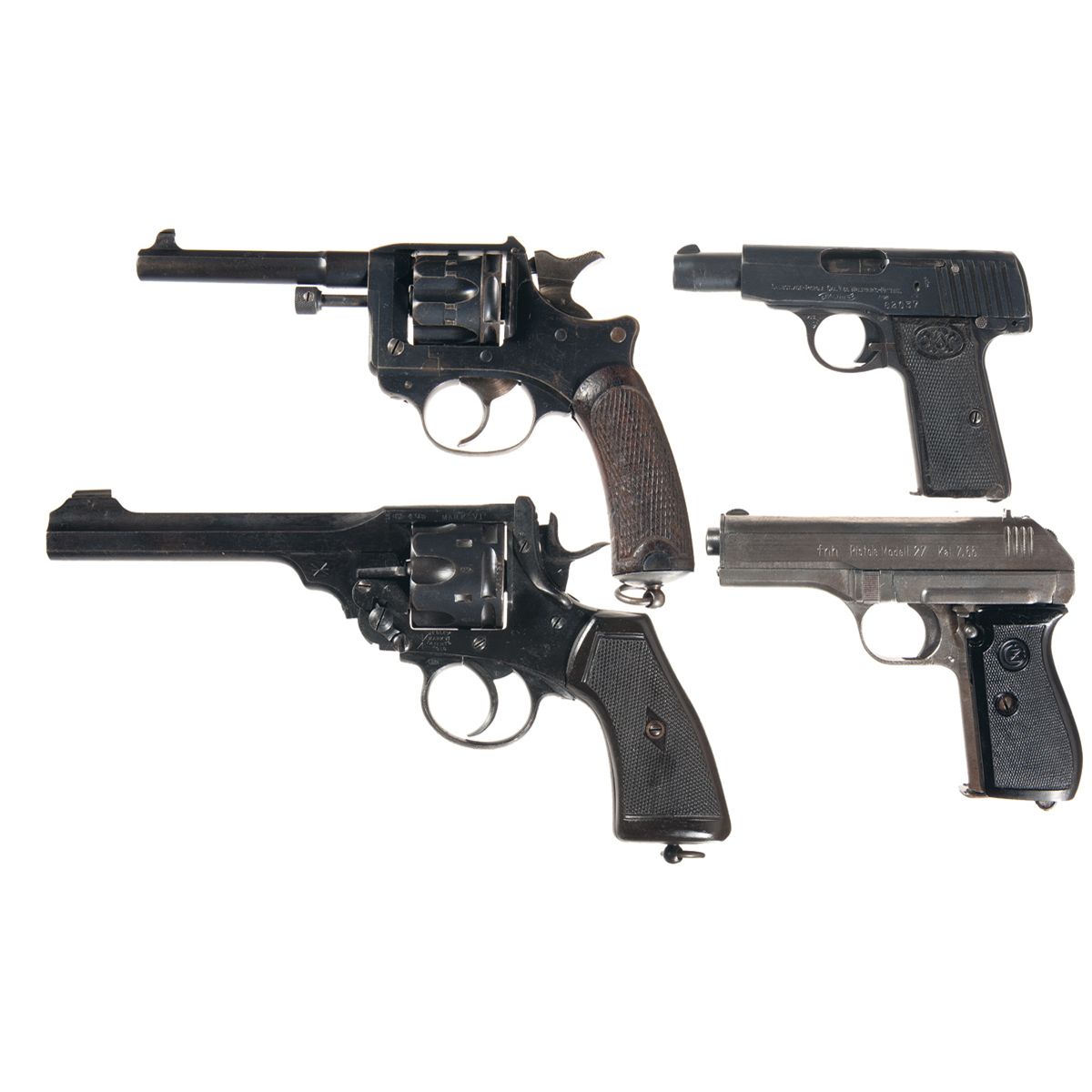 Four European Hand Guns -A) French Model 1892 Double Action Revolver