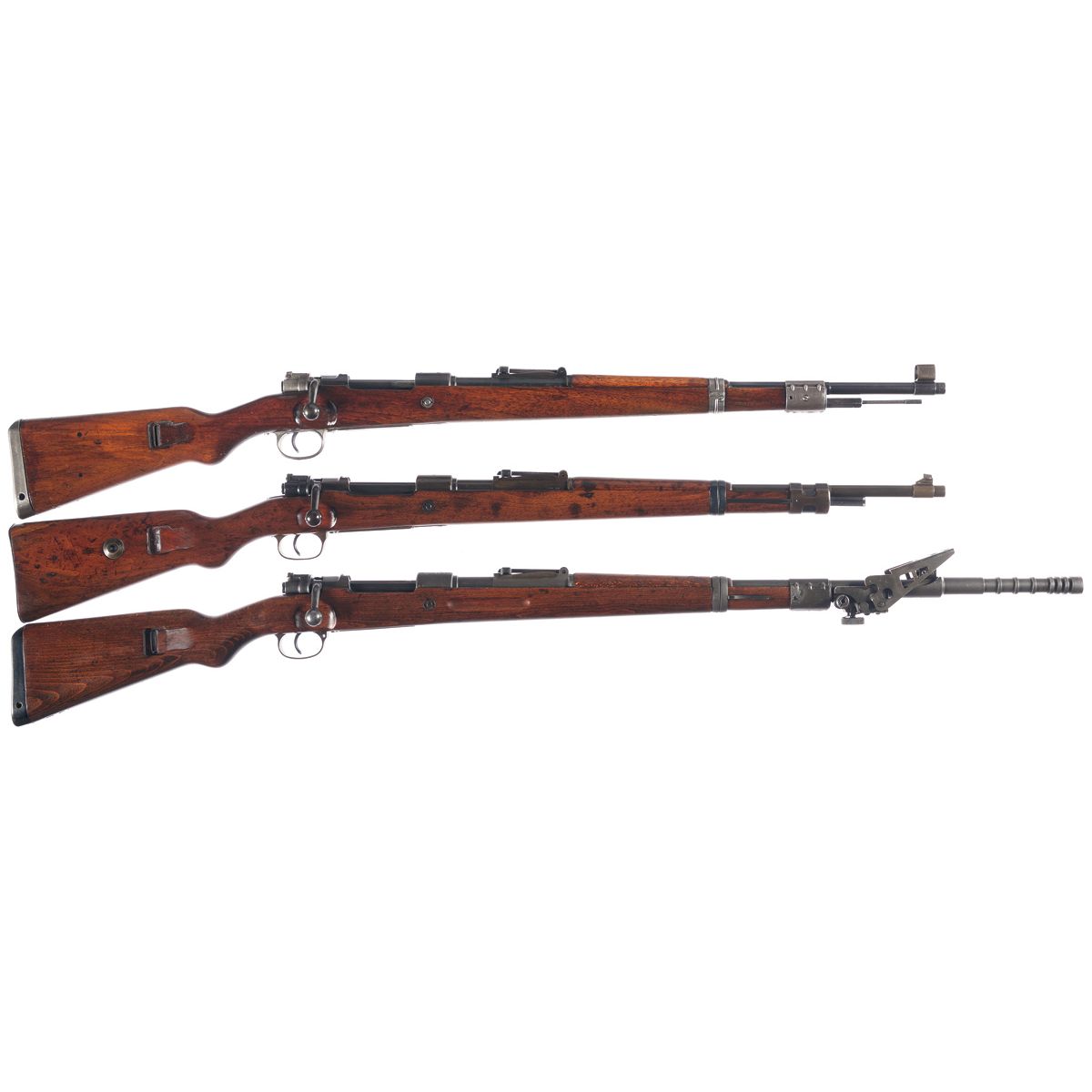Three Mauser Model 98K Bolt Action Rifles -A) Post-War French Rework ...