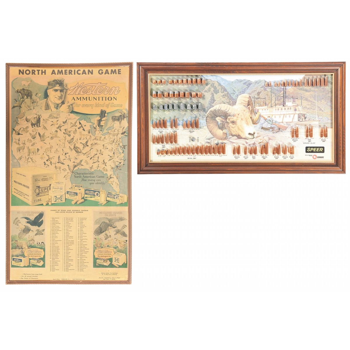 One Speer Bullet Board and One Framed Western Ammunition Poster