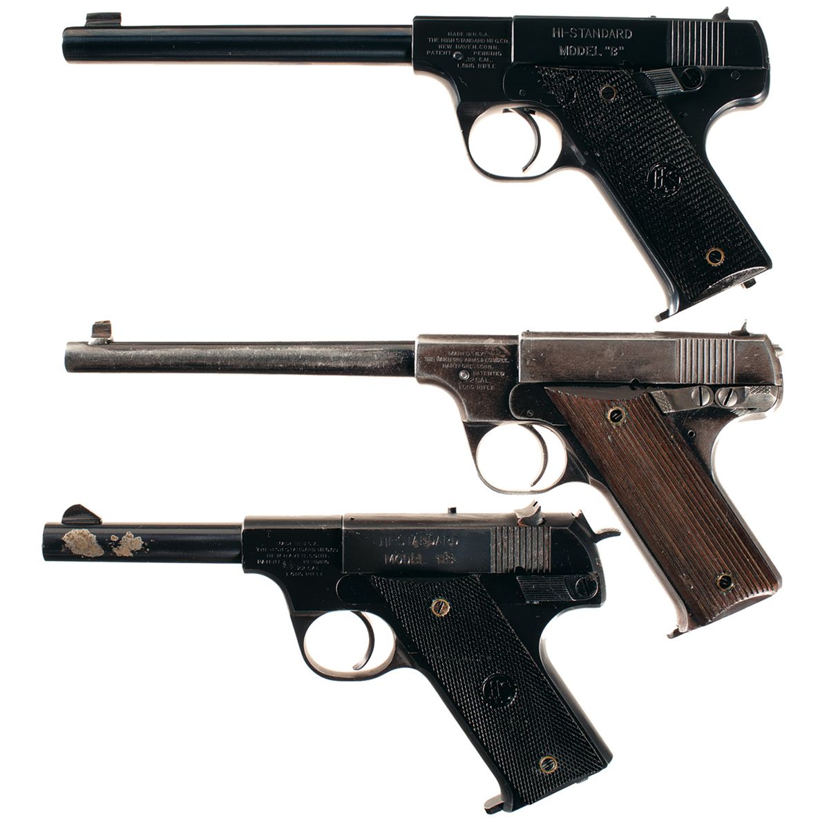 Three Semi-Automatic .22 Pistols -A) High Standard Model B Semi ...