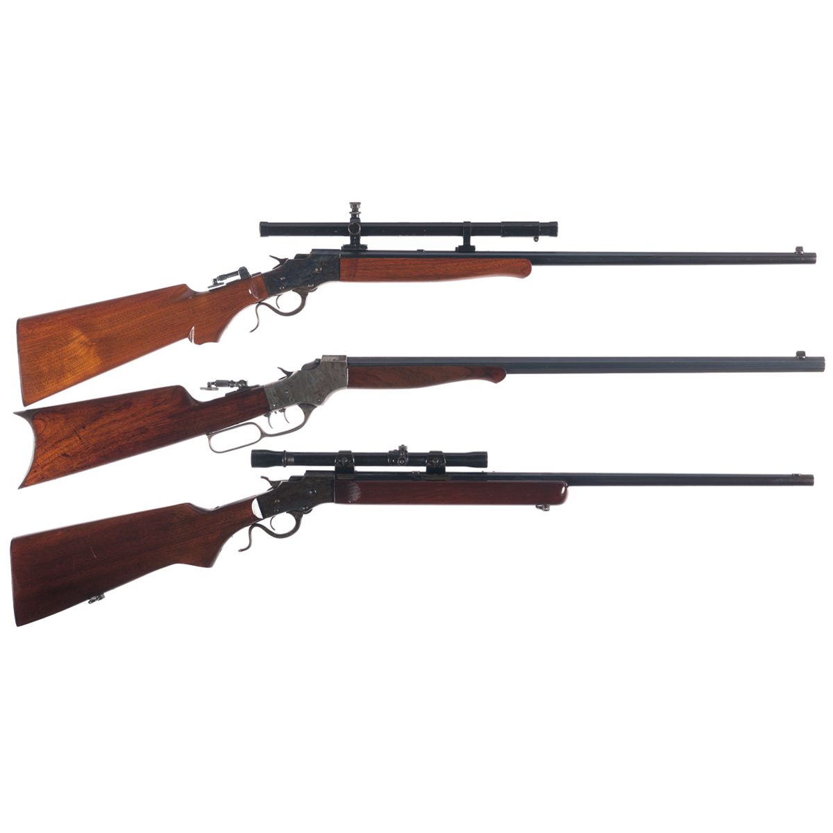 Three Single Shot Rifles -A) Stevens Ideal Rifle with Scope