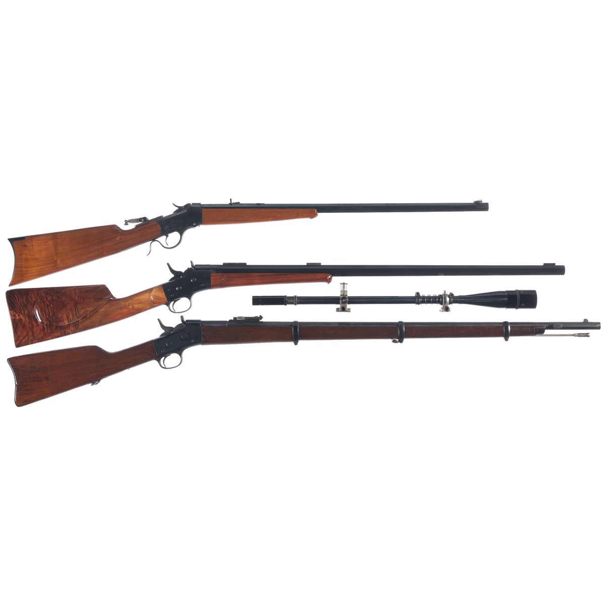 Three Single Shot Rifles -A) Winchester Model 1885 Low Wall Single Shot ...