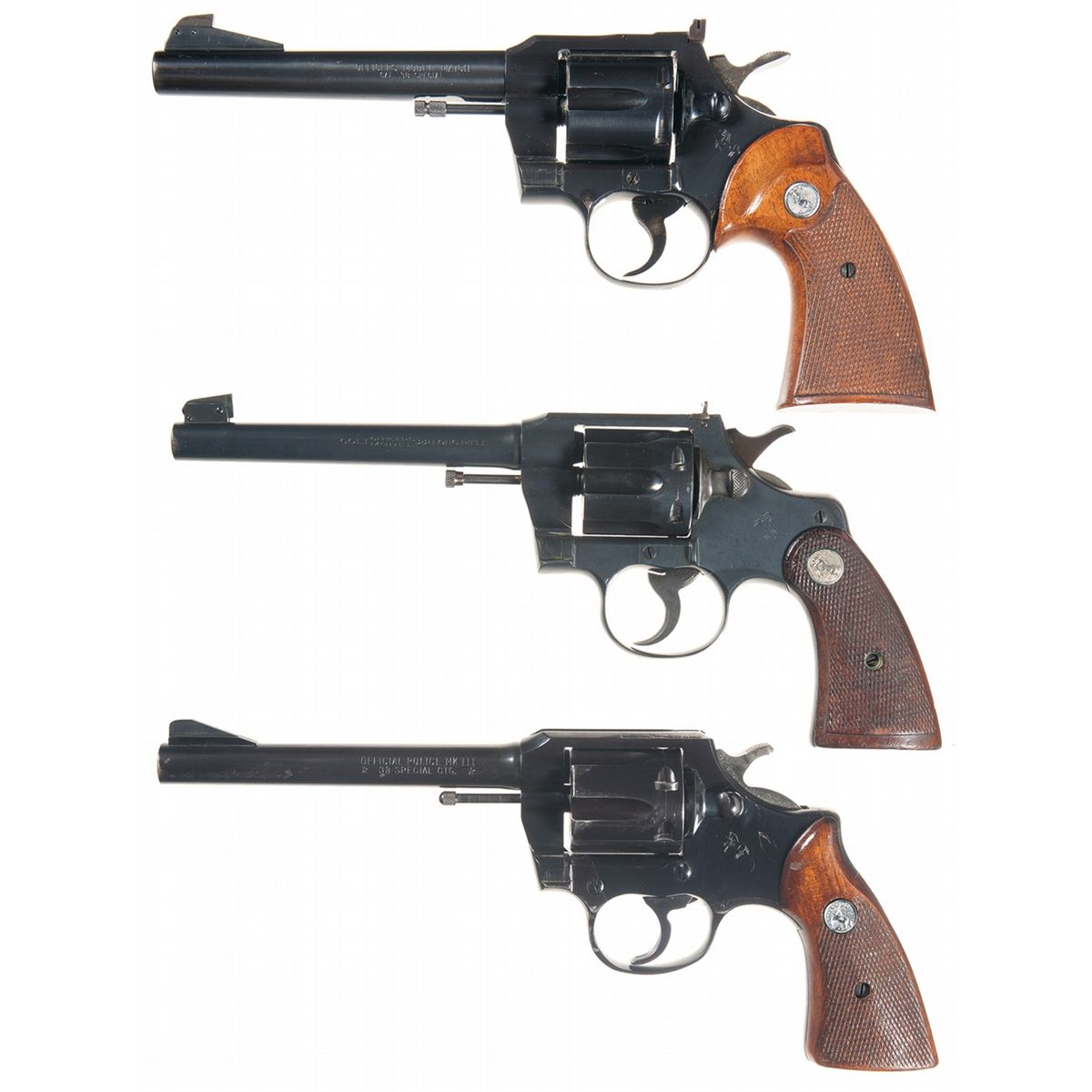 Three Colt Double Action Revolvers -A) Colt Officer's Model Match ...