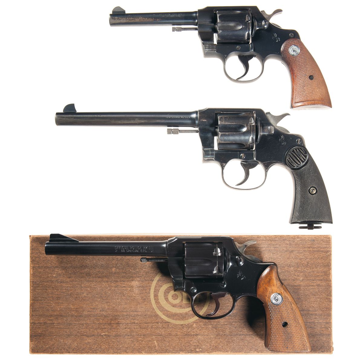 Three Colt Double Action Revolvers -A) Factory Engraved Colt Official ...