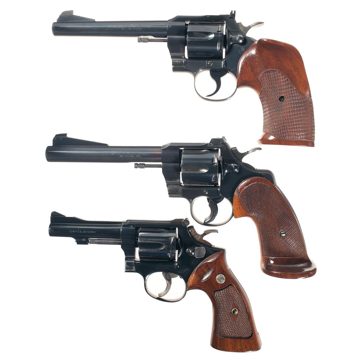 Three Double Action Revolvers -A) Colt Officers Model Match Double ...
