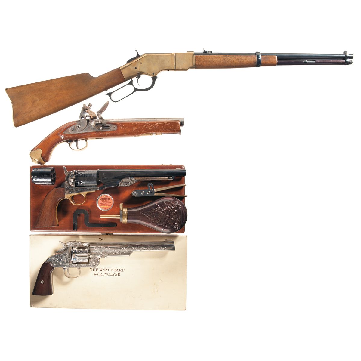 One Lever Action Rifle and Three Hand Guns -A) Uberti Model 1866 ...
