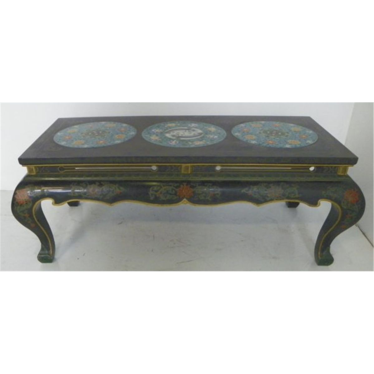 Black lacquer & cloisonne Chinese coffee table