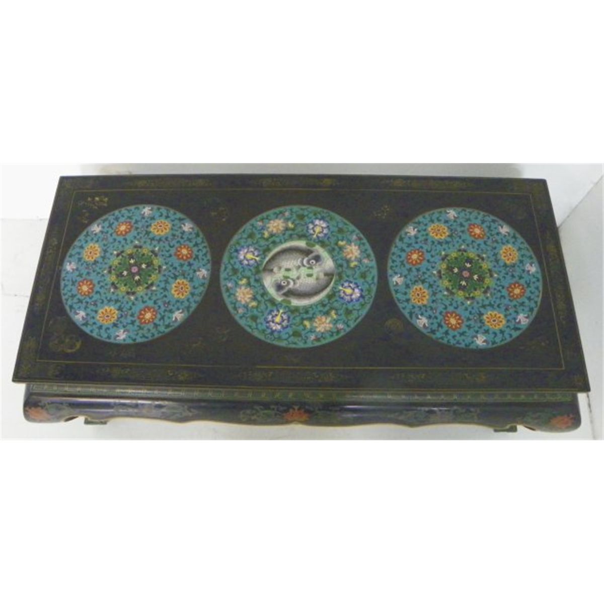 Black lacquer & cloisonne Chinese coffee table